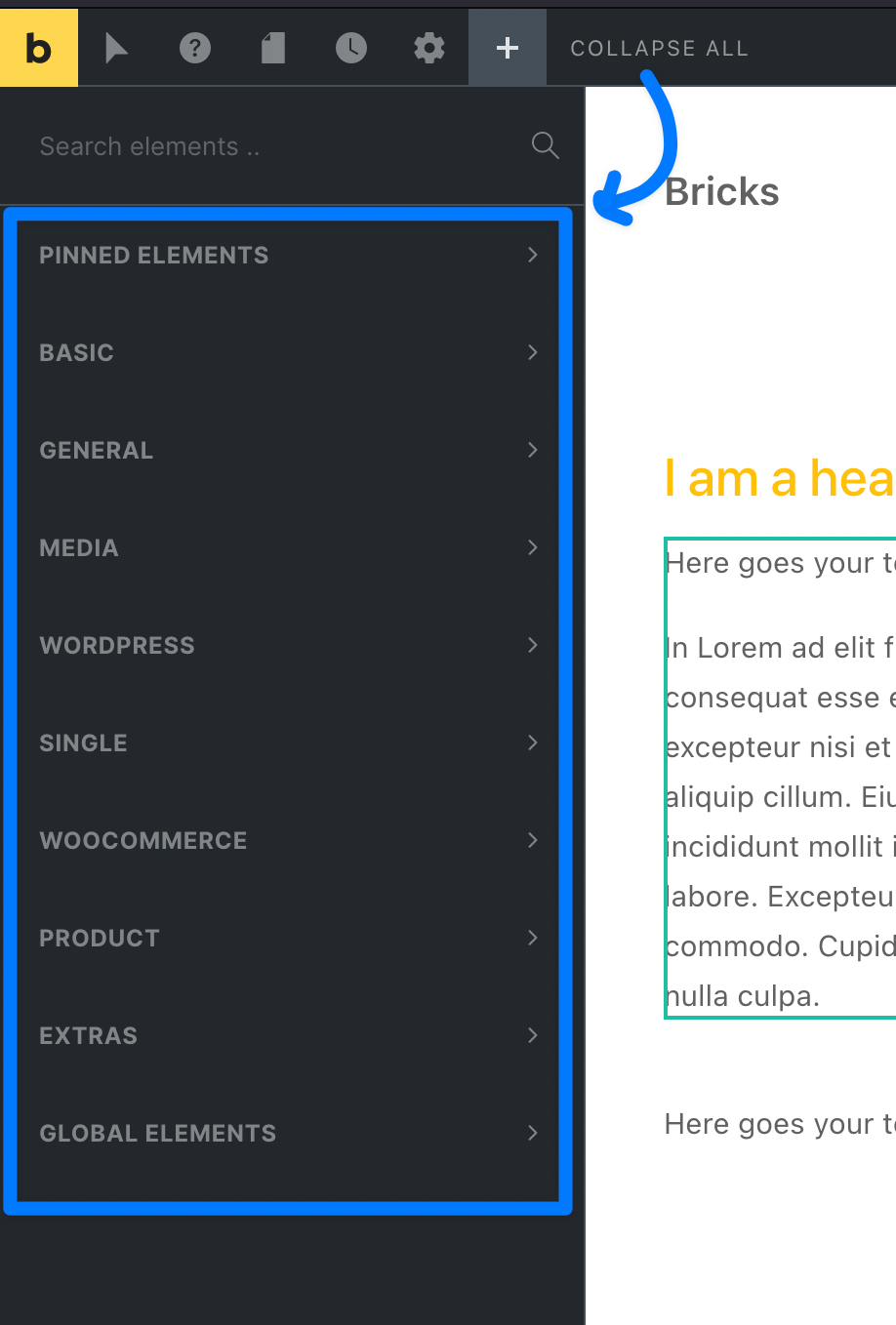 Collapse All button for Elements in Bricks Editor - BricksLabs