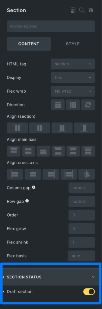 Draft Status Control for Sections in Bricks - BricksLabs