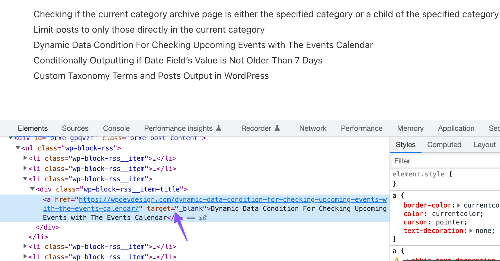 Opening RSS Block's Links in New Tabs - BricksLabs