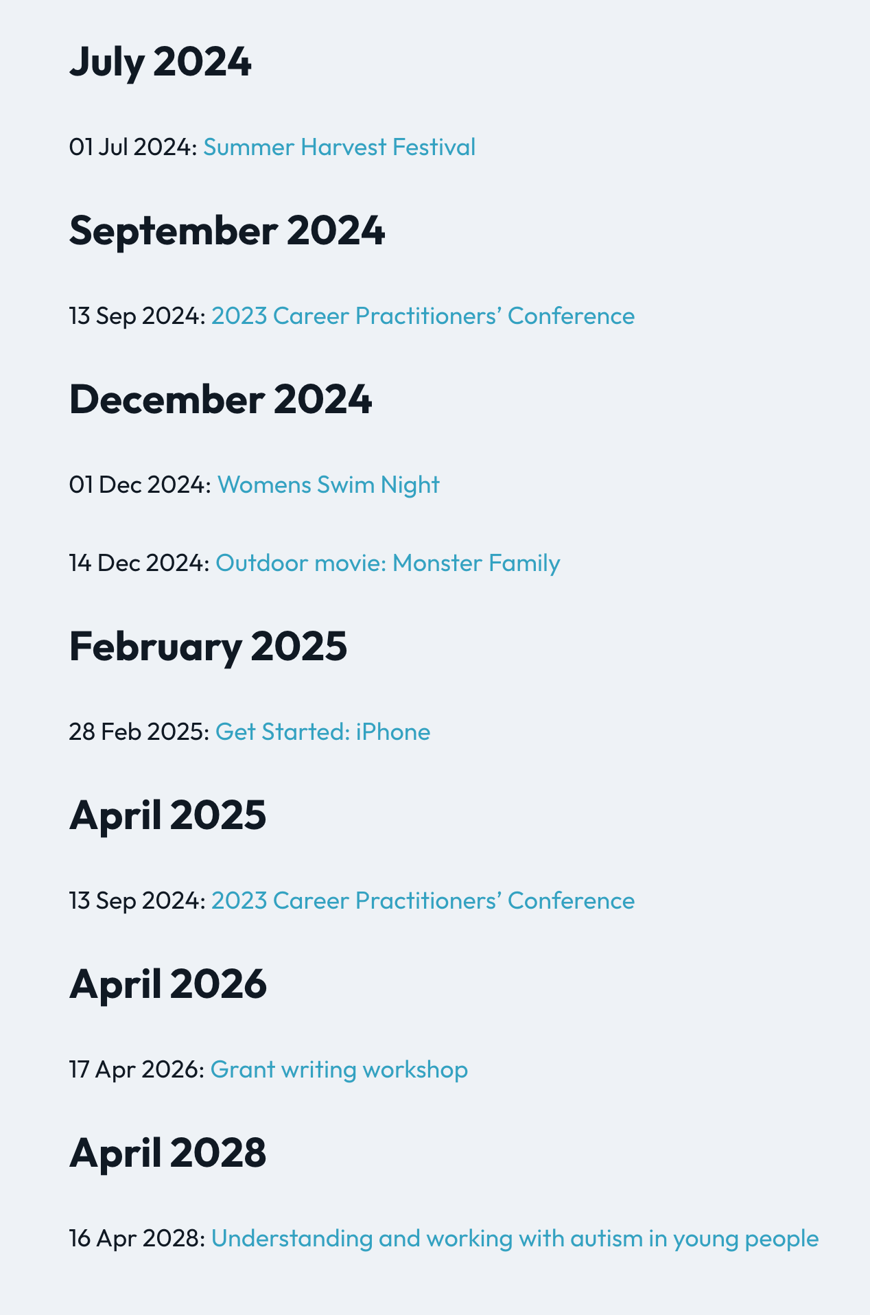 Upcoming Events Grouped by 'Month Year' in Bricks - BricksLabs